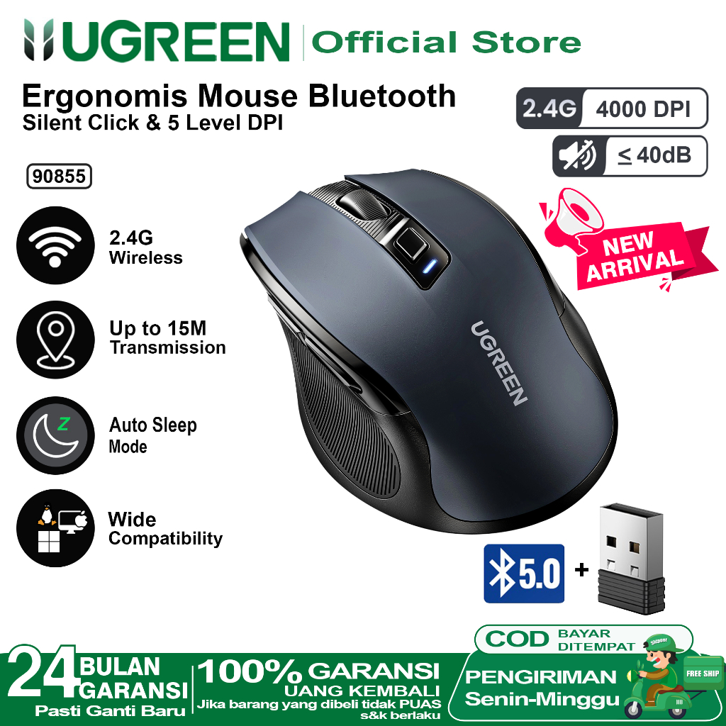 Jual UGREEN Mouse Gaming Bluetooth Wireless 2.4G Silent Click 4000 DPi ...