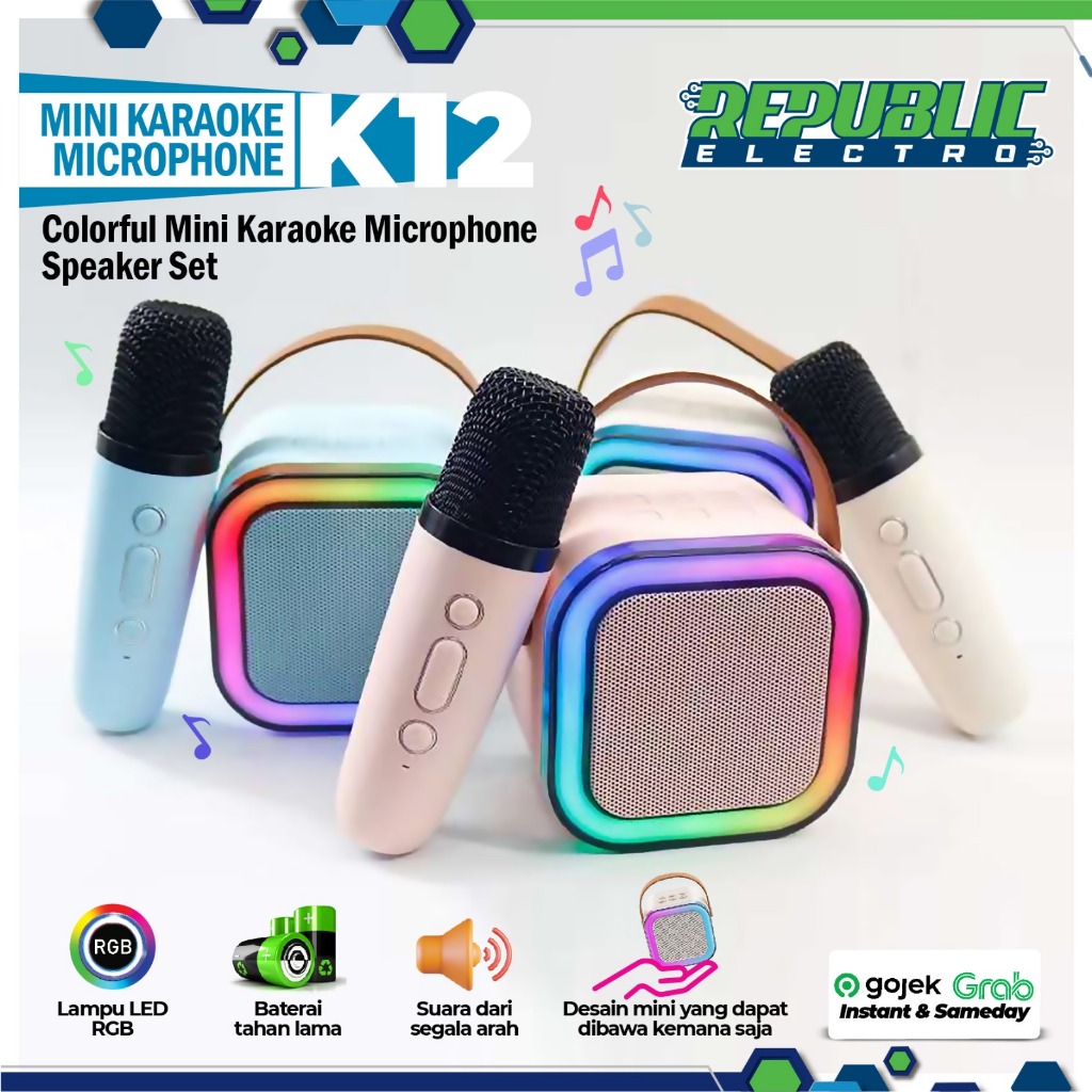 Jual MINI KARAOKE K12 Colorful Mini Karaoke Microphone Speaker Set Full ...