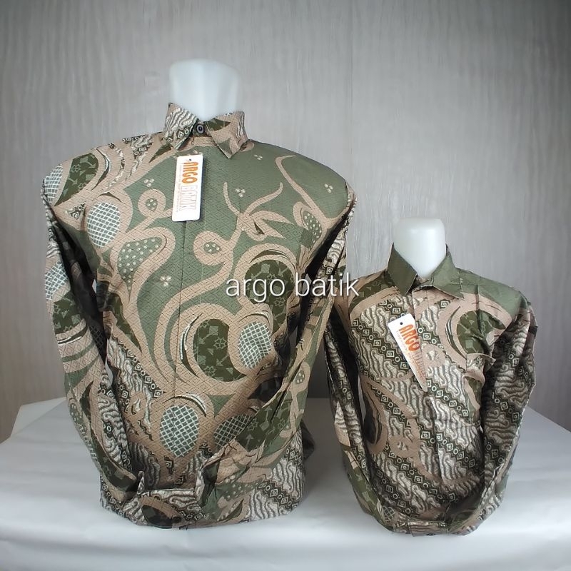 Jual AB16 Batik Pesta Cople Ayah Anak Katun Premium Lengan Panjang Pendek Green Sage (COD)Size M ...
