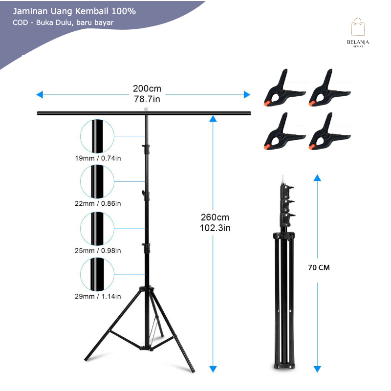 Jual Stand Tiang Background Backdrop Photography T-Shape 200x260cm with ...
