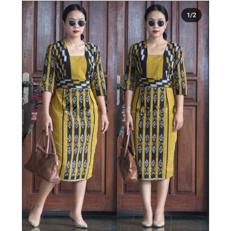 Jual Dress Tenun Ikat Etnik Dress Tenun Troso OT72 | Shopee Indonesia