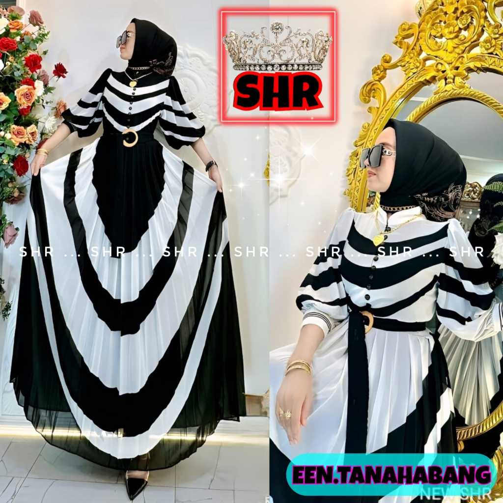 Jual " BY SHR NEW " MAXI DRESS CERUTY TWOTONE LIPIT BLACK WHITE BY.SHR ...