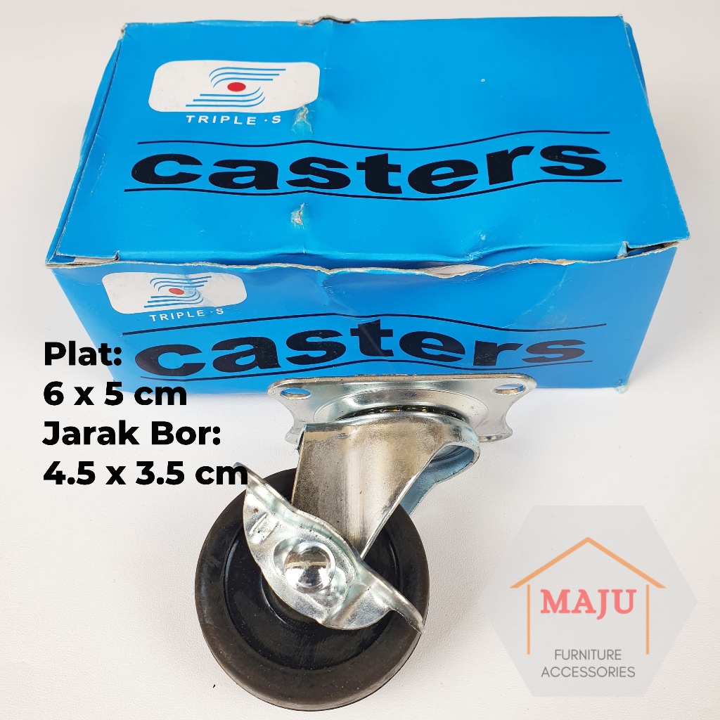 Jual Roda Gepeng 2" Inci Karet Rem Hidup Hitam Triple-S Casters (Roda ...