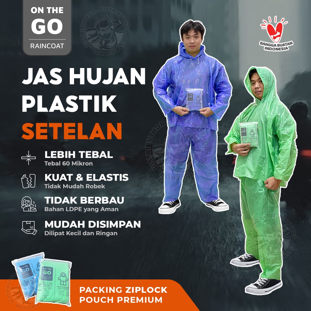 Jual Jas Hujan Plastik Mantel Setelan Pria Wanita Raincoat Dewasa Baju Celana Ujan Tebal ...