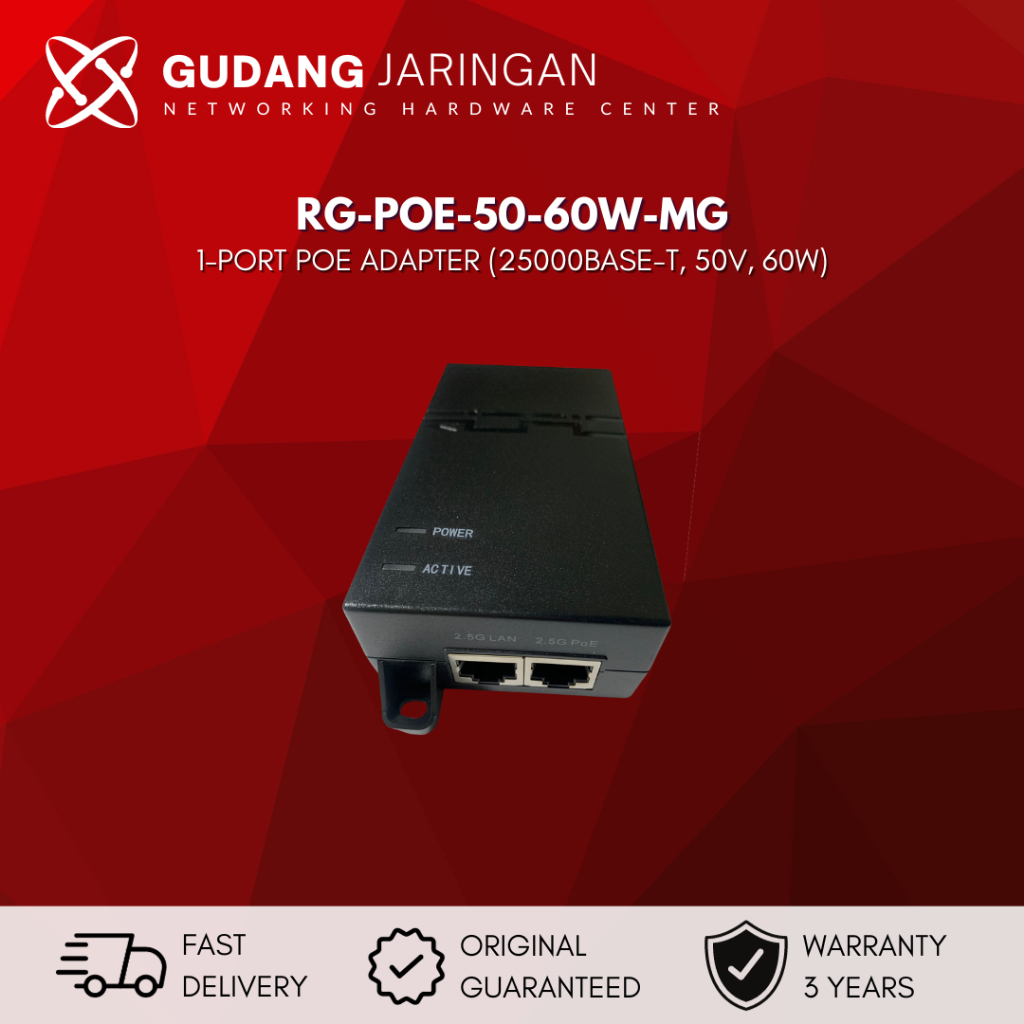 Jual REYEE RG-POE-50-60W-MG 1-port PoE adapter (25000Base-T, 50V, 60W ...