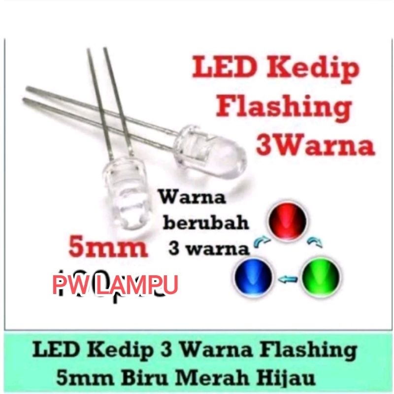 Jual LED 5mm 3 warna RGB merah hijau biru kedip | Shopee Indonesia