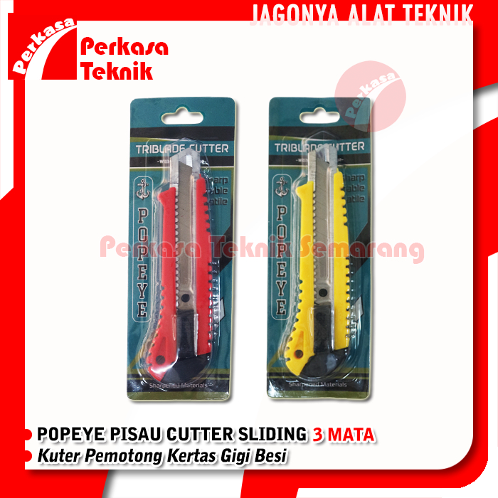 Jual POPEYE Pisau Cutter Sliding 3 Mata Kuter Pemotong Kertas Gigi Besi ...