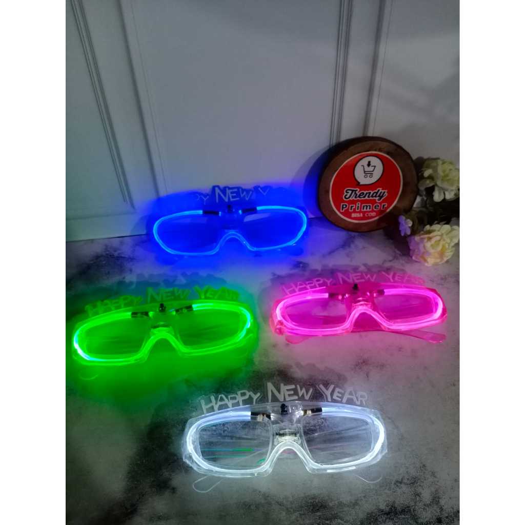 Jual kacamata happy new year LED nyala kacamata tahun baru | Shopee ...