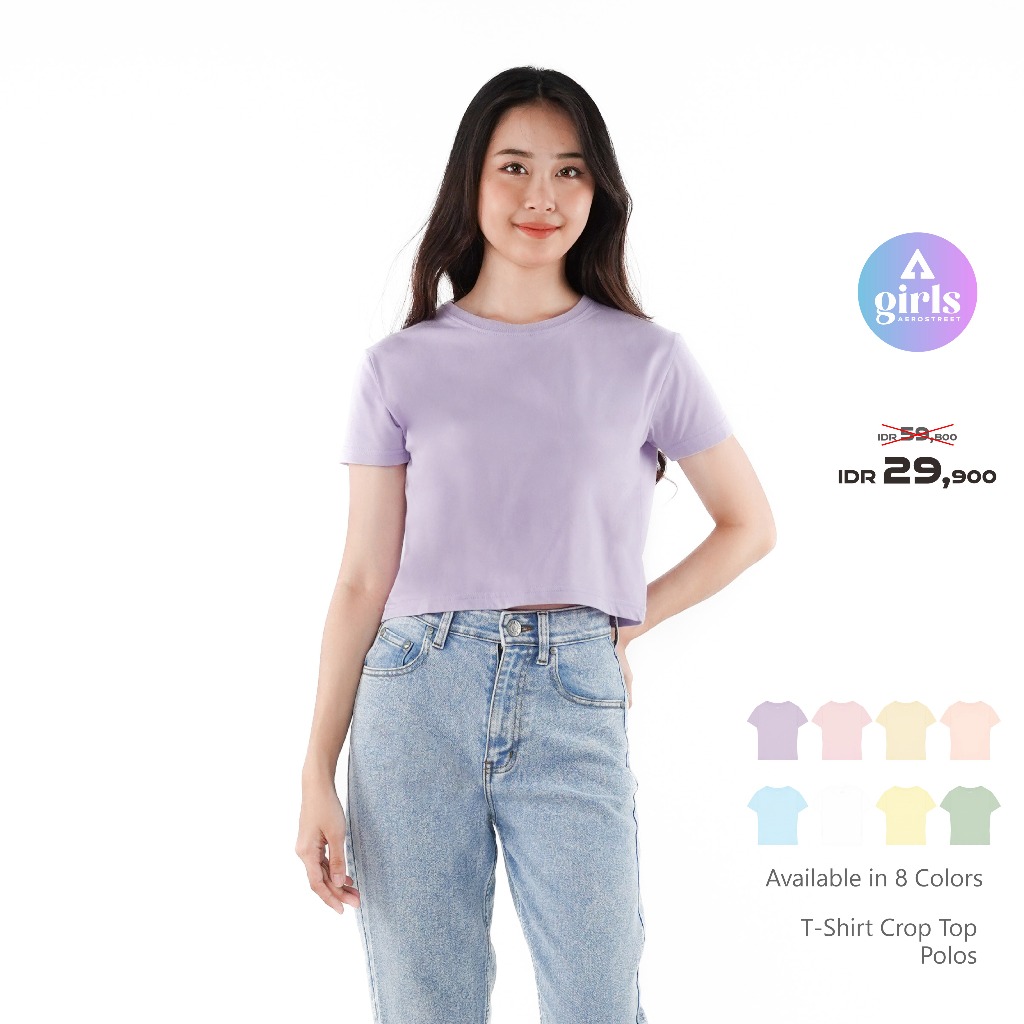Jual Aerostreet T Shirt Reguler Crop Top Polos Cerah Woman KBC01 ...