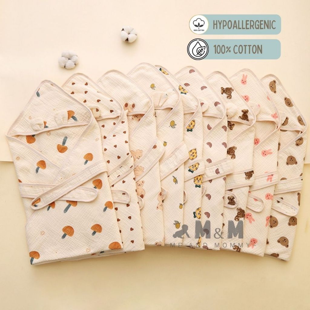 Jual Selimut Bedong Baby Cotton Blanket Muslin Topi Hoodie Bayi 6 Lapis ...