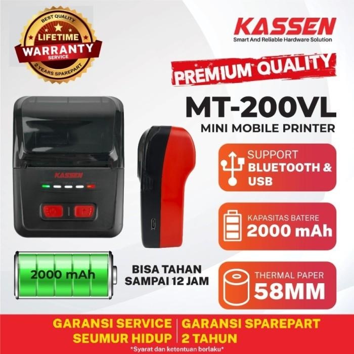 Jual KASSEN MINI PRINTER THERMAL BLUETOOTH KASSEN MT200VL PORTABLE 58MM ...