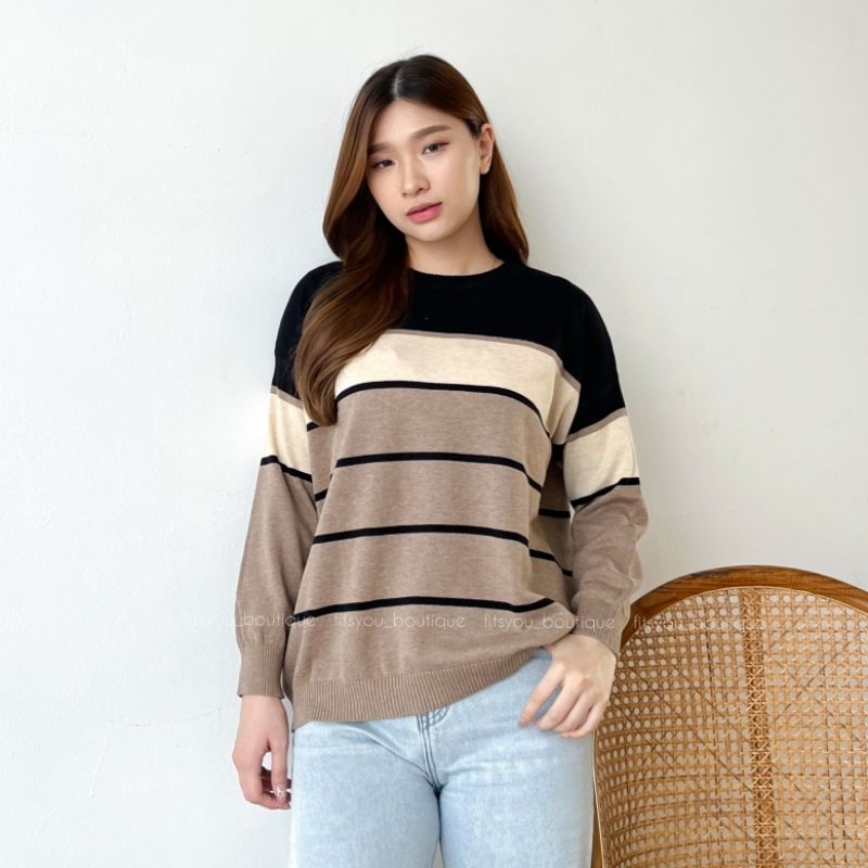 Jual AMANDA KNIT TOPS atasan rajut katun halus adem tangan panjang sweater cewe hijab friendly ...
