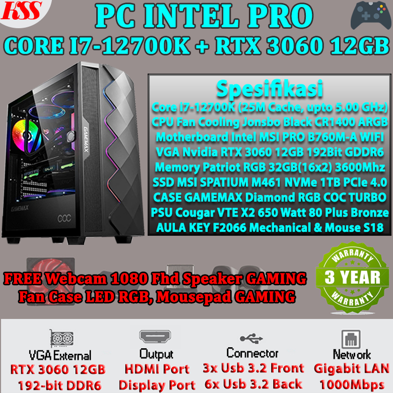 Jual [Baru]Komputer/PC GAMING I7 12700K, RTX 3060 12GB, RAM 32GB, NVME ...