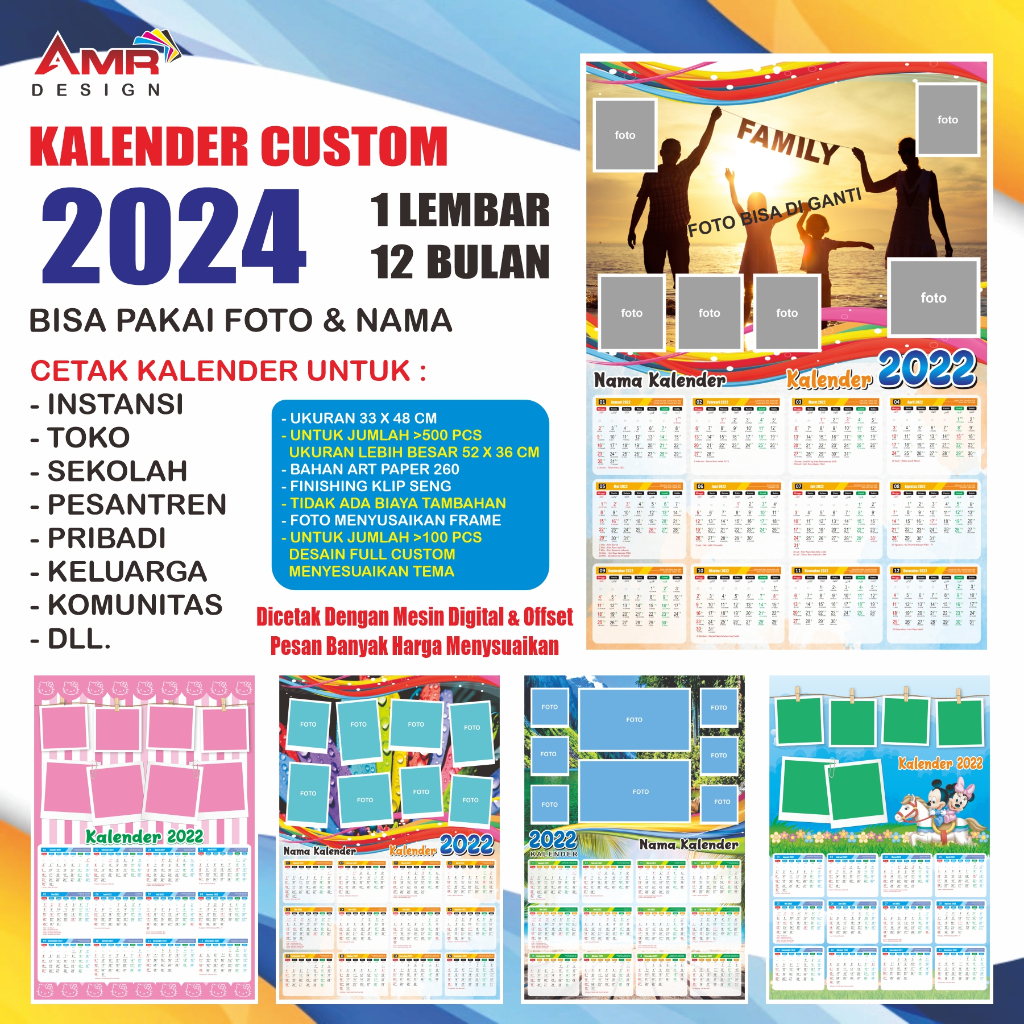 Jual Kalender 2024 Custom/Murah/Kalender Dinding/1 Lembar 12 Bulan ...