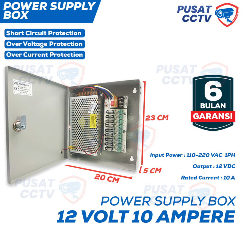 Jual Power Supply Box 12V 10A, 9 Channel Garansi 6 Bulan, PSU BOX 12V ...