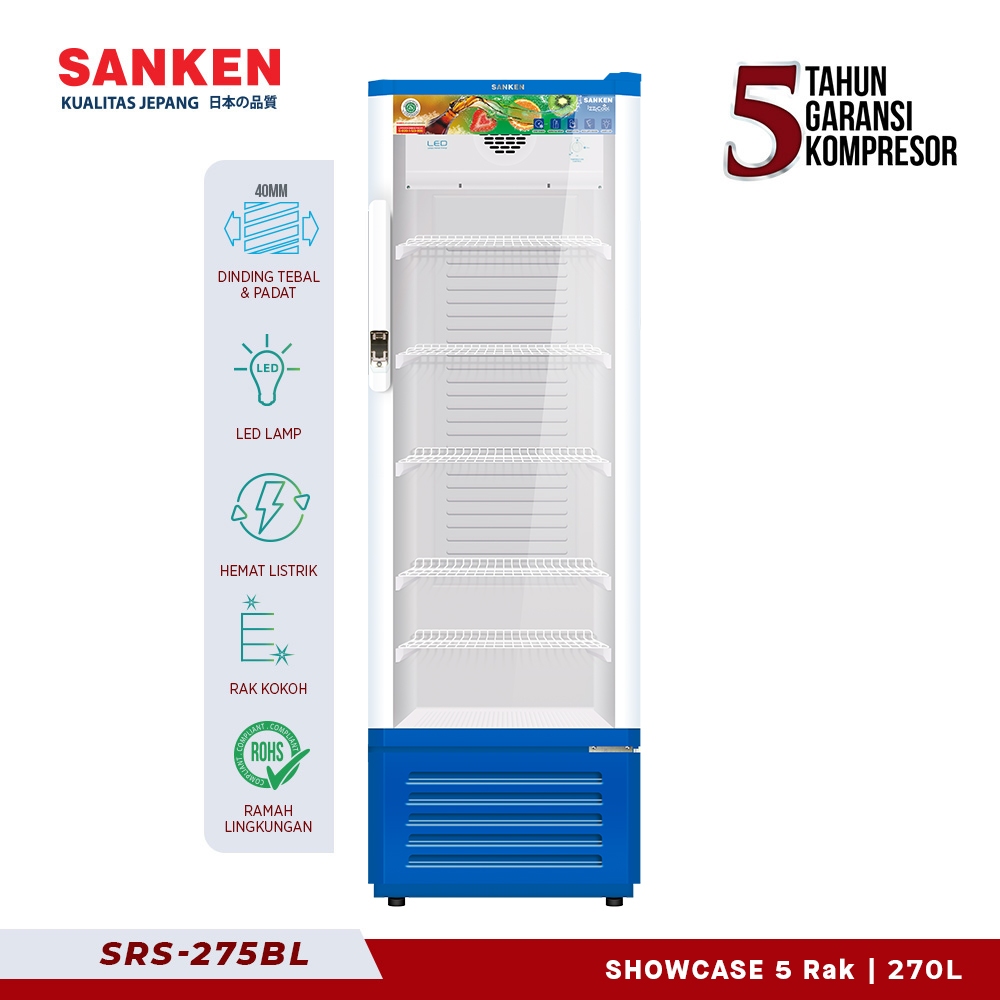 Jual SHOWCASE SANKEN 275 BLUE 5RAK LEMARI ES LEMARI MINUMAN PENDINGIN ...
