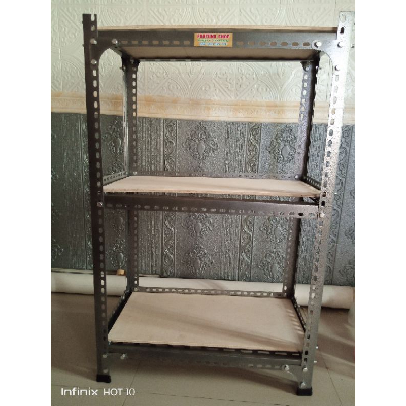 Jual rak besi siku lubang t100 p60 L30cm 3 susun 4 tiang rak sudut rak ...