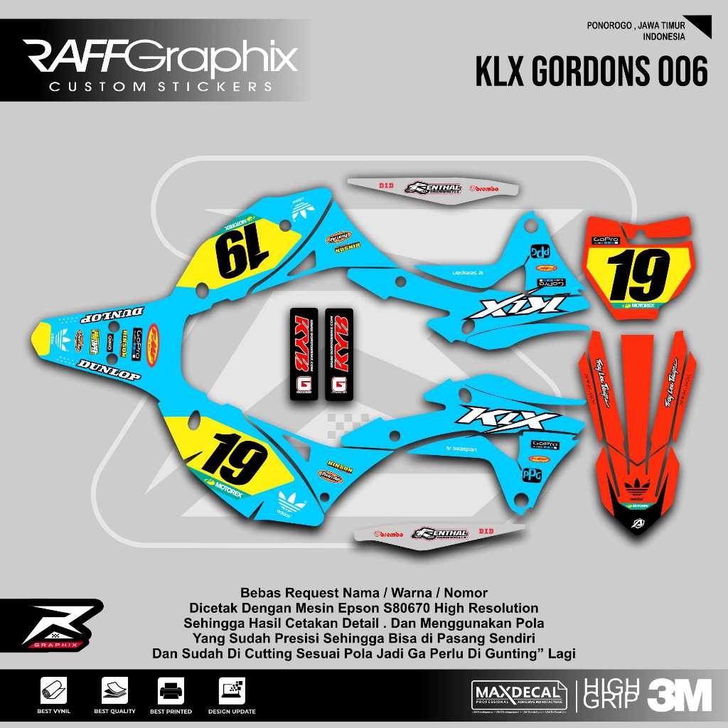 Jual DECAL KLX GORDONS BIRU MUDA / DECAL ENDURO SUPERMOTO KLX GORDONS ...