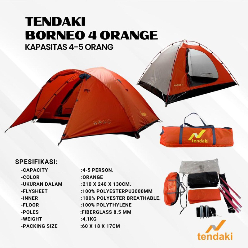 Jual (BINTARAOUTDOOR)TENDA TENDAKI BORNEO 4 ORANGE ORIGINAL - TENDAKI MOLUCCAS 4 PRO - TENDA ...