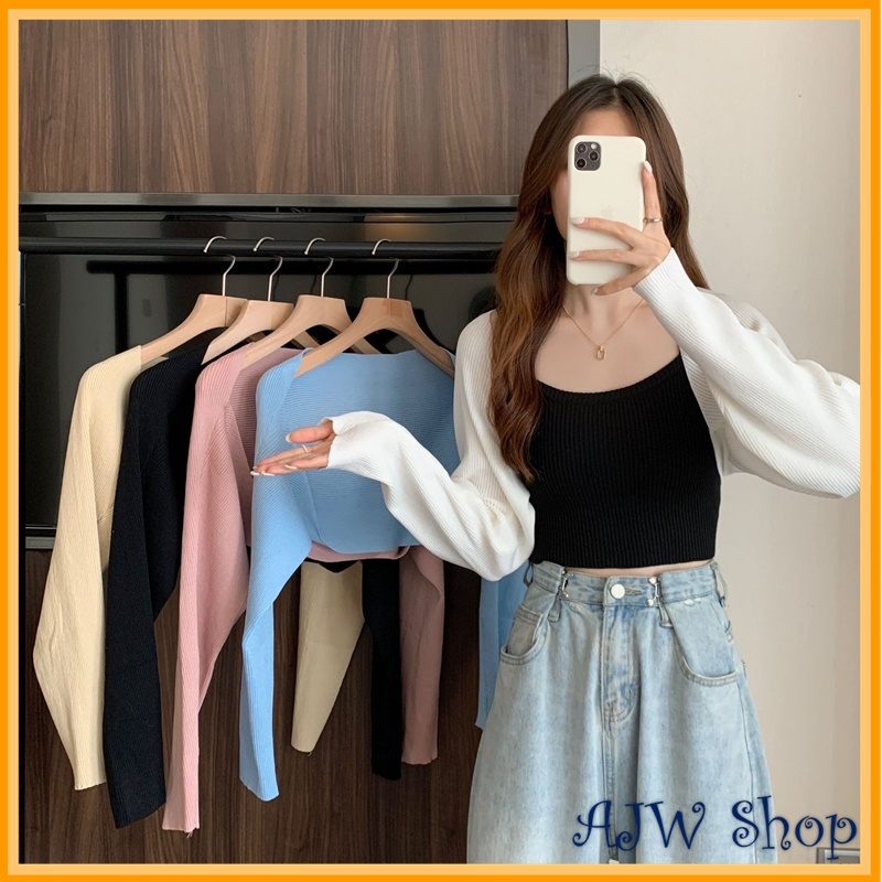 Jual AJW Cardigan Crop Wanita Import Premium Korean Style WAF | Bolero Crop Cardigan Korean ...