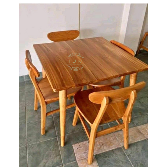Jual set kursi meja makan minimalis cafe terbaru kayu jati solid jepara aesthetic ropan | Shopee ...