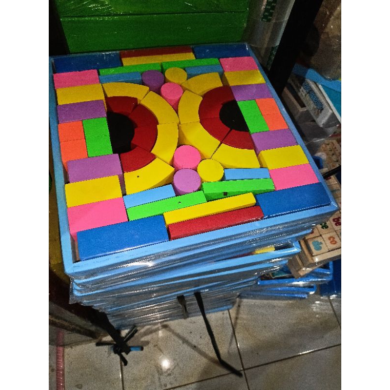 Jual mainan kayu balok susun isi 60pcs _ full warna | Shopee Indonesia