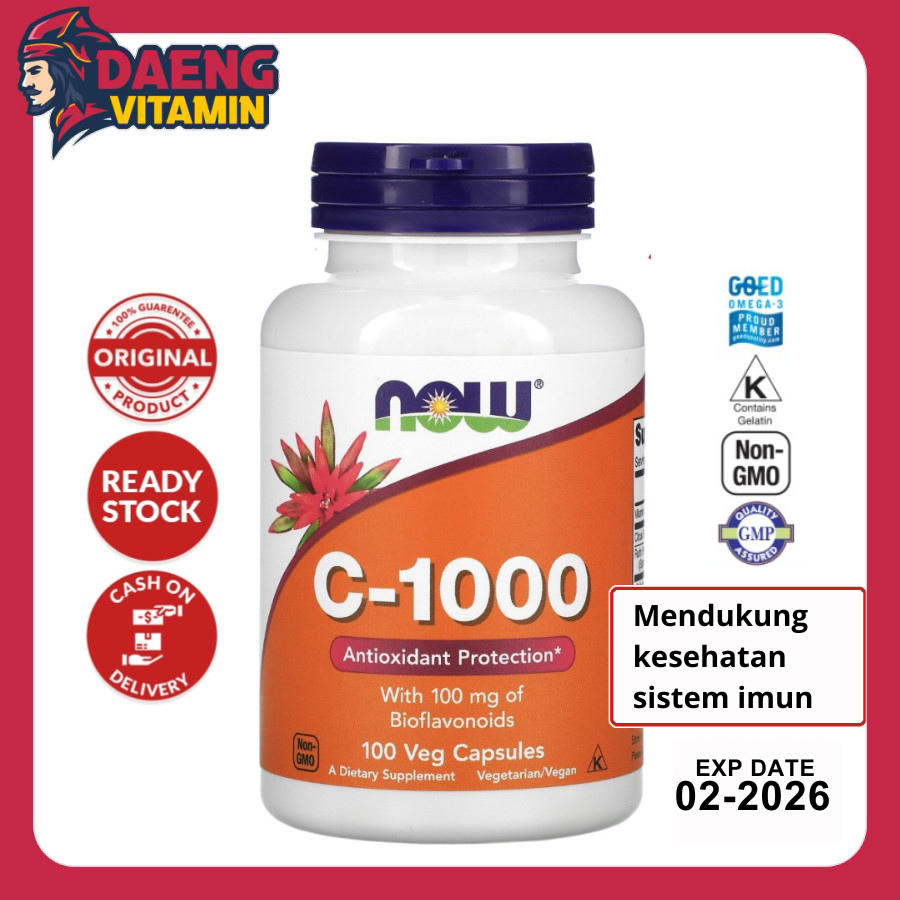 Jual NOW Vitamin C-1000 C1000 100 Vegan Kapsul - imun daya tahan tubuh sariawan BPOM | Shopee ...