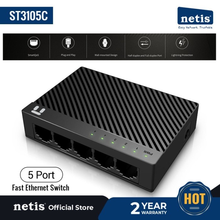 Jual NETIS ST3105C 5 Port RJ45 100M Fast Ethernet Switch Garansi 2 ...