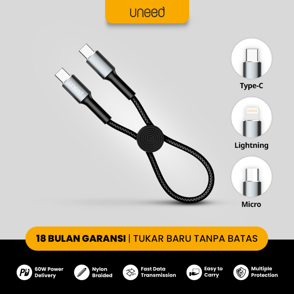 Jual UNEED Kabel Data Quick Charge Type C Lightning Micro USB 20CM ...