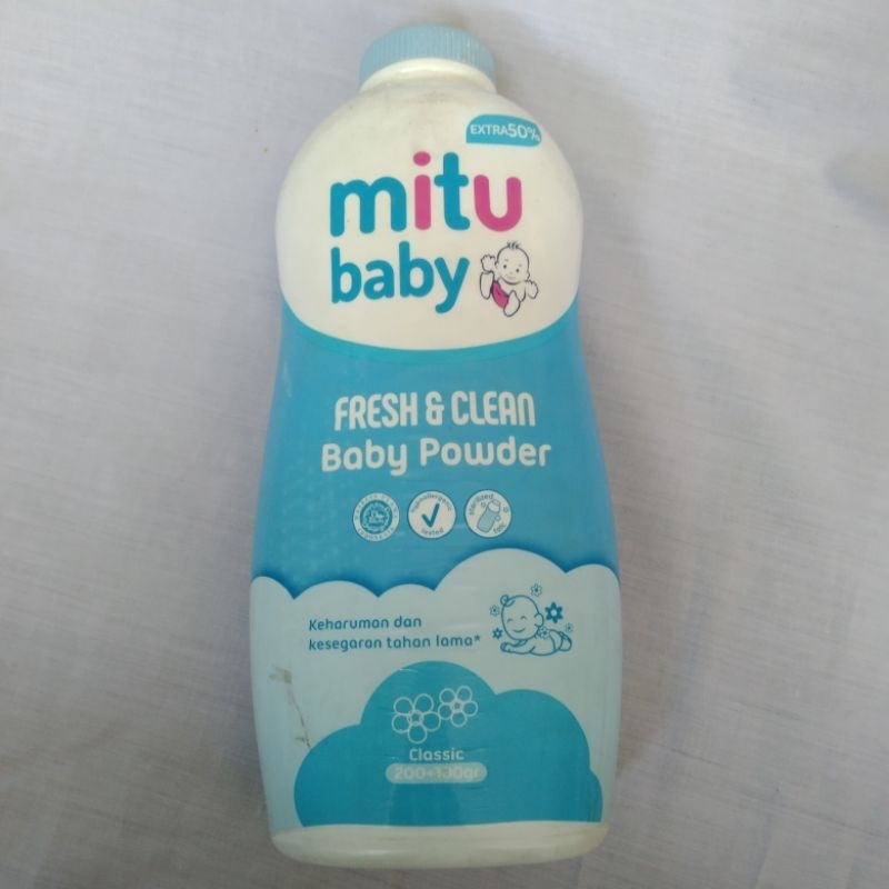 Jual MITU baby Powder fresh & Clean Blue Classic 200+100 gr | Shopee ...