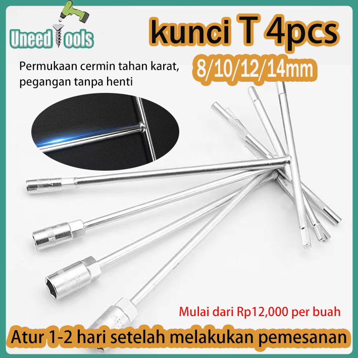 Jual UneedTools paket Kunci T Sock 4psc set(8 10 12 14) T-Type Wrench Kunci pas soket perbaikan ...