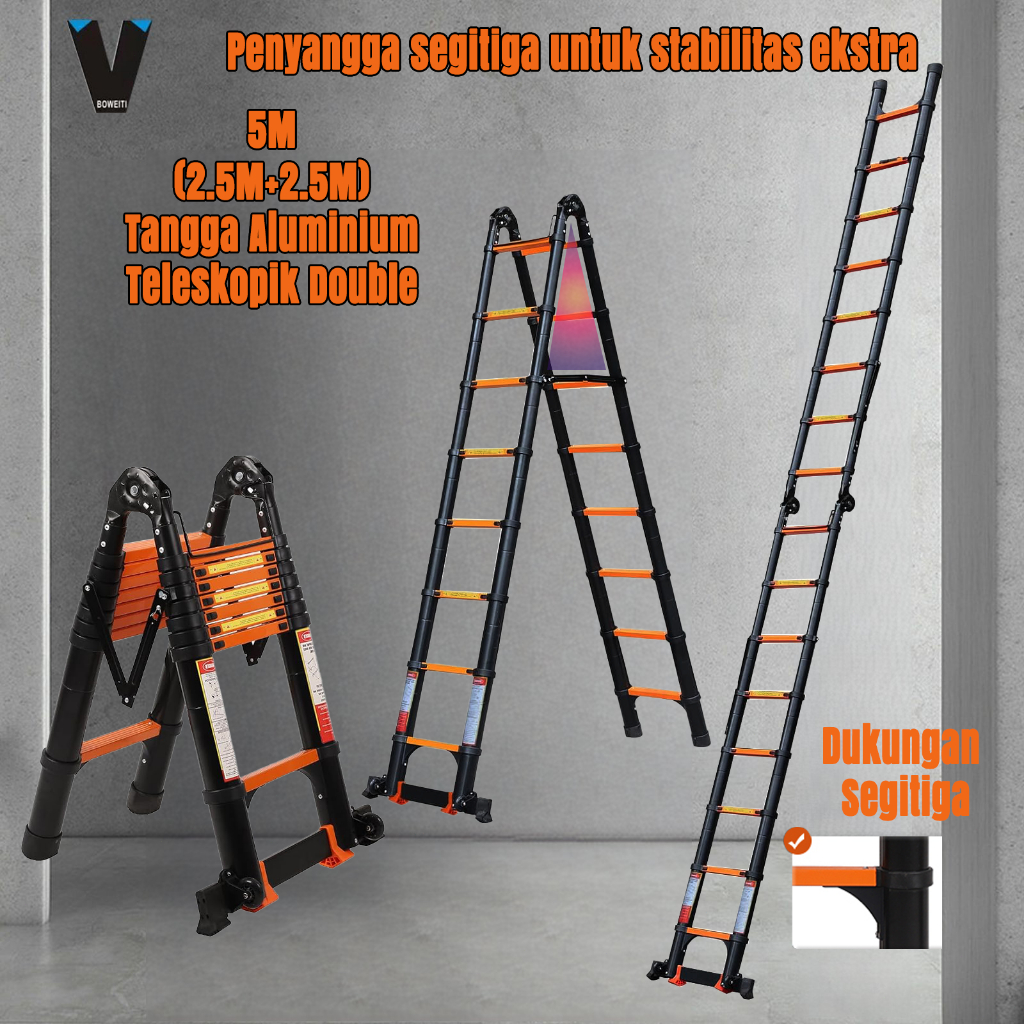 Jual BOWEITI Tangga Lipat Aluminium Teleskopik 5M Double Telescopic ...