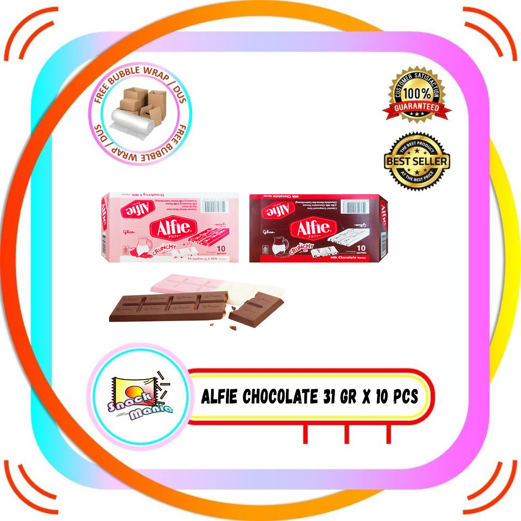 Jual Glico Alfie Strawberry | Milk Chocolate Crunchy Bits ~ 31 gr x 10 ...