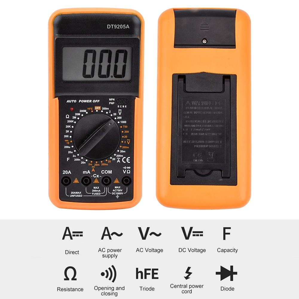 Jual Multimeter DT9205A, multimeter digital elektronik genggam ...