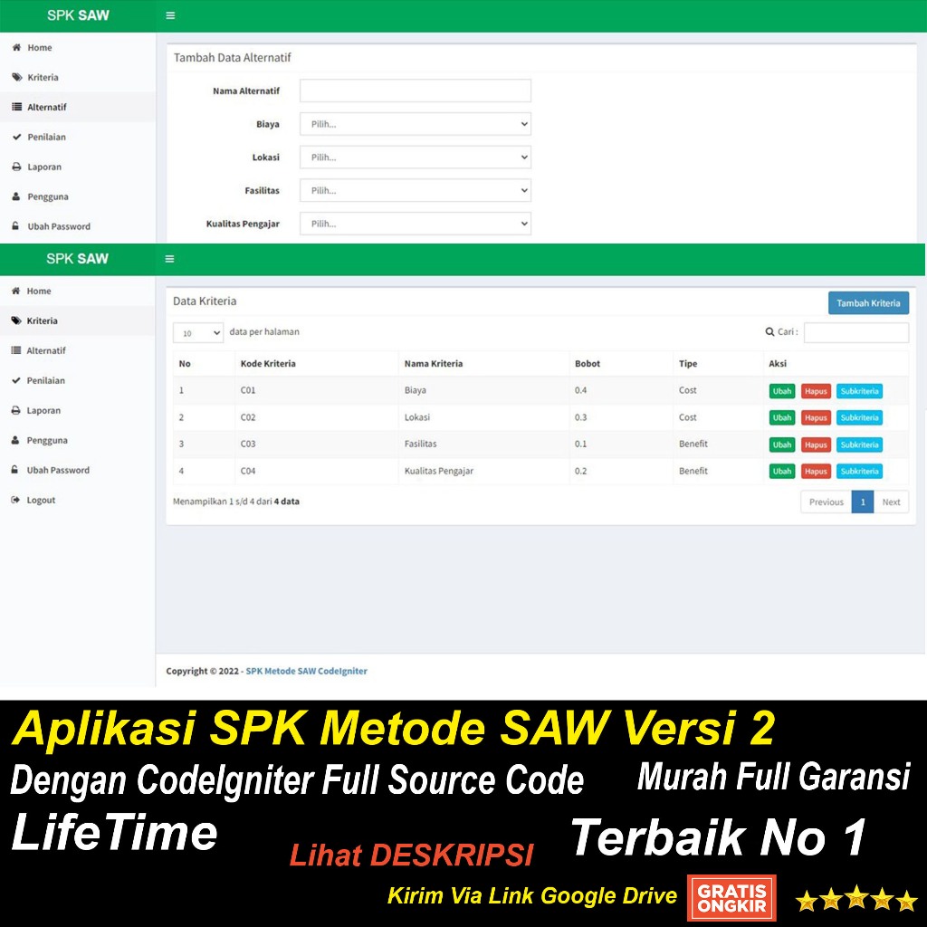 Jual Aplikasi SPK Metode SAW Versi 2 Dengan CodeIgniter Full Source Code | Shopee Indonesia