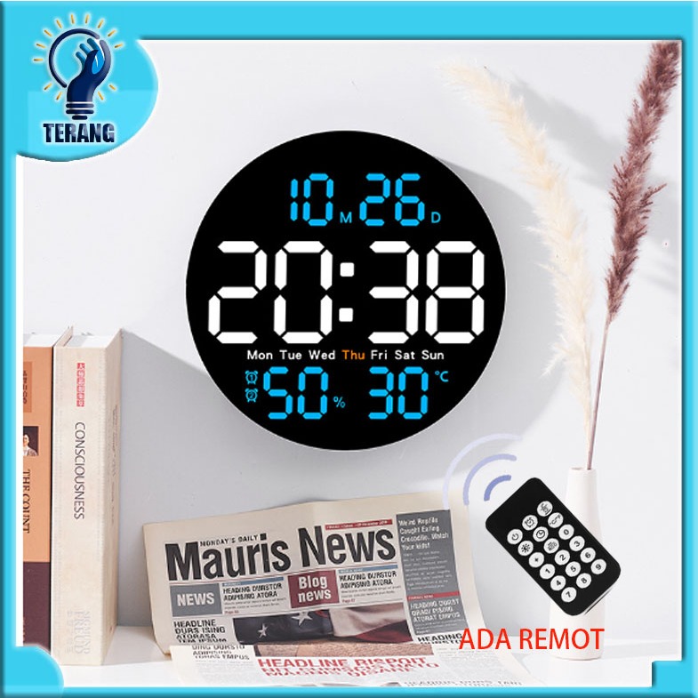 Jual JD-8010 Jam Dinding Digital LED Besar 9 Inch Alarm Free Remote ...