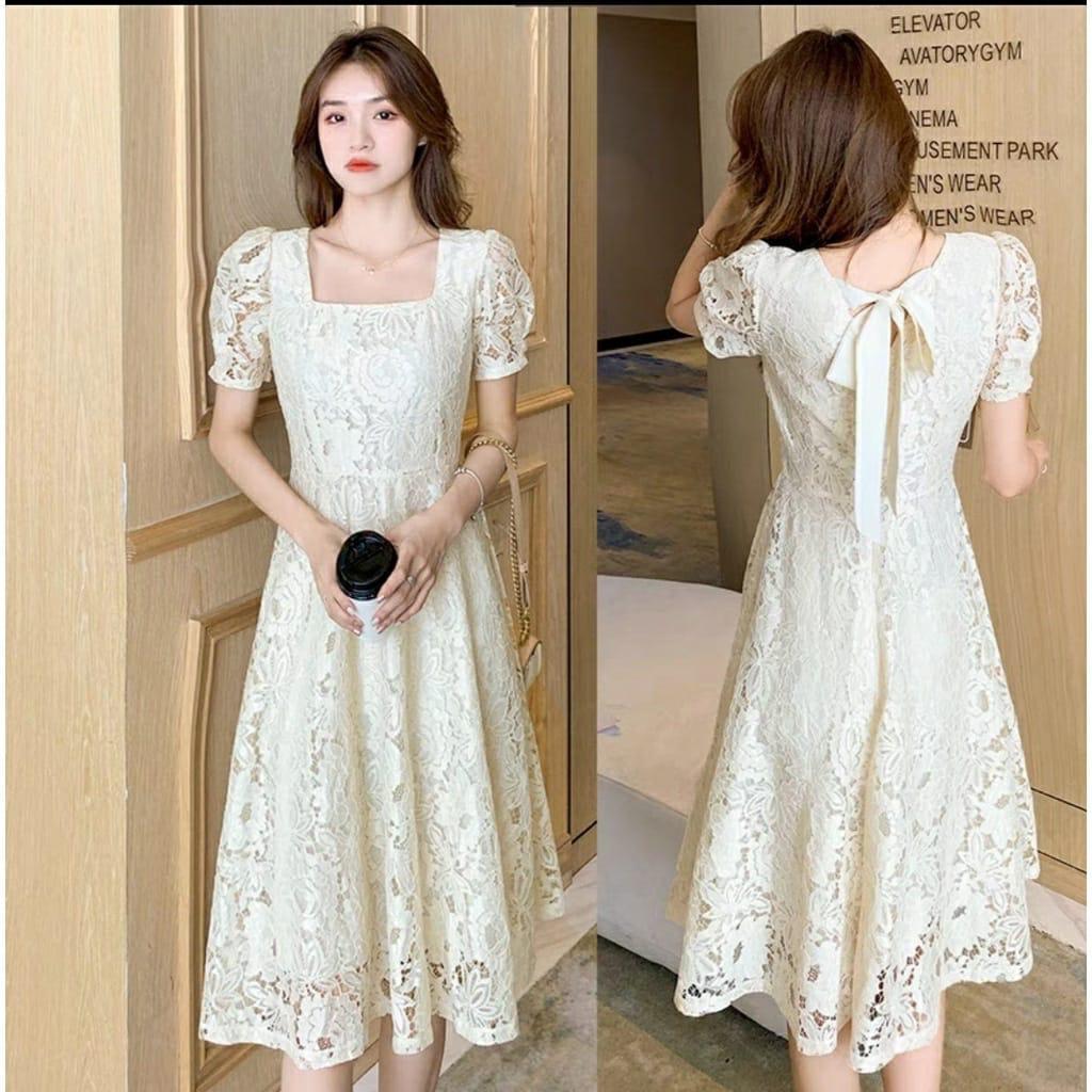 Jual Dress Kondangan Brukat Wanita Korean Style Gaun Pesta Brokat Tile ...