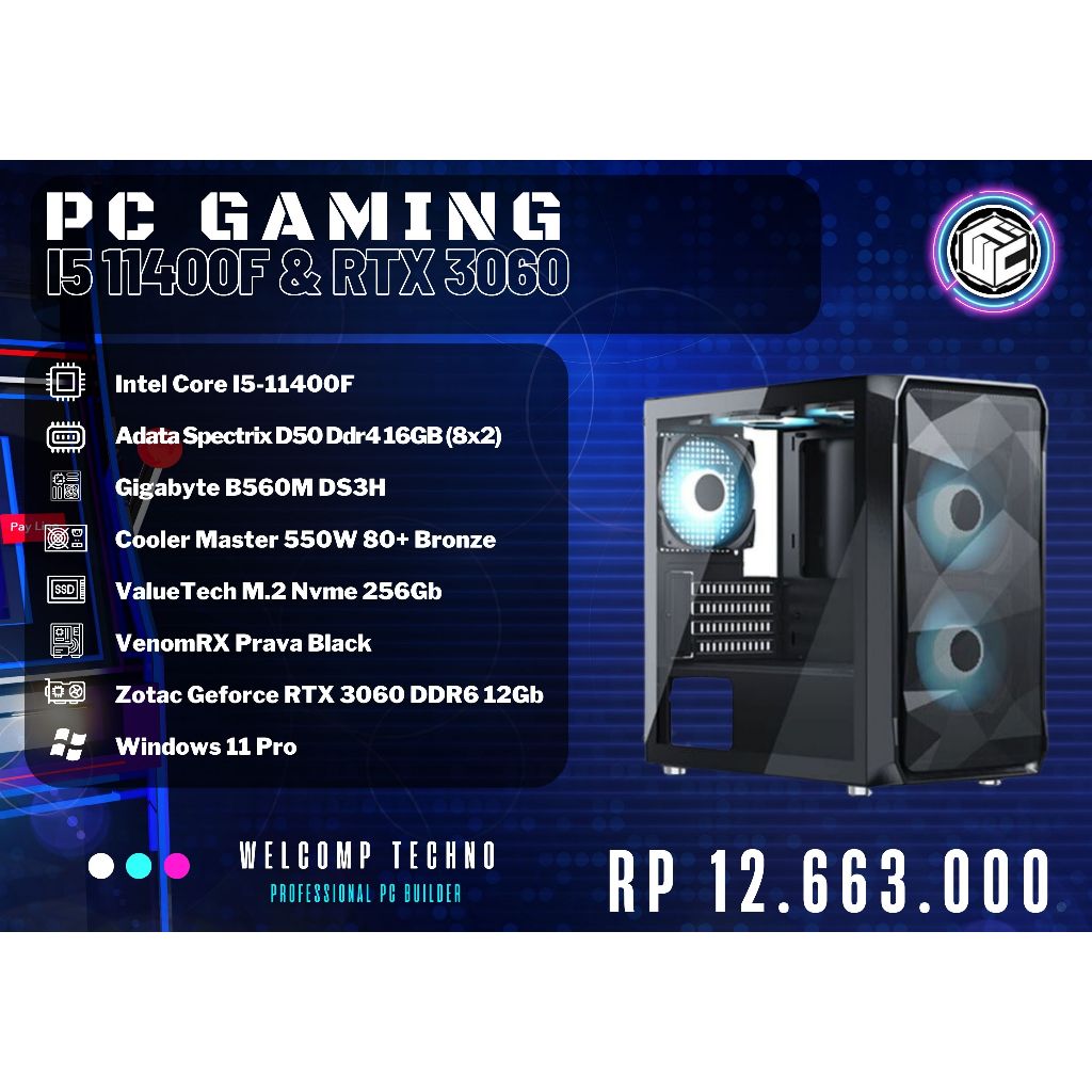 Jual Pc Rakitan Gaming I5 11400F / 16GB (8x2) / 256Gb / RTX306012Gb ...