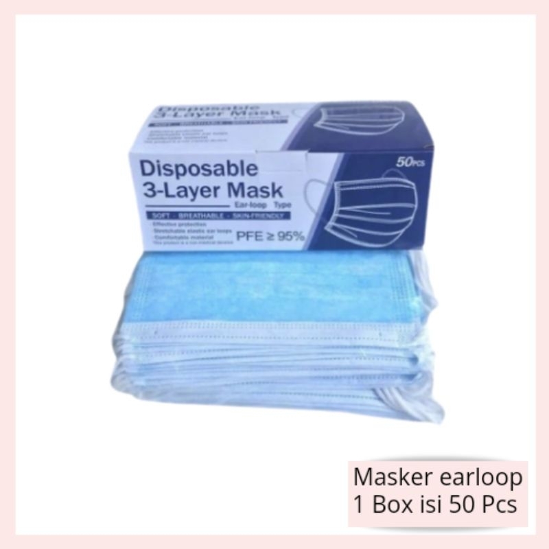 Jual Masker Earloop / Masker Disposable 3 Ply 1 Box isi 50 Pcs | Shopee ...