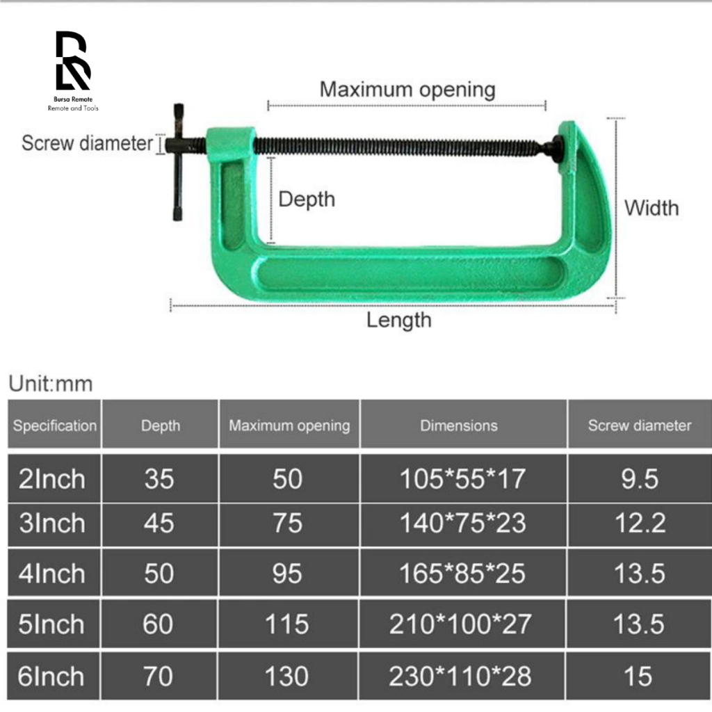 Jual G CLAMP HIJAU VISE PEJEPIT MEJA KAYU BESI CLAM 2 - 6 INCH | Shopee ...