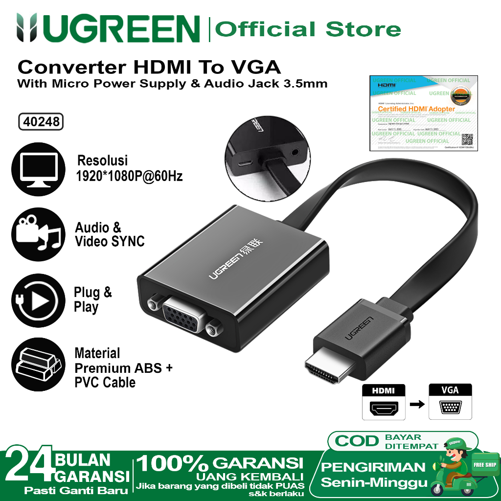 Jual UGREEN Kabel HDMI To HDMI Ultra HD 4K, UGREEN Kabel HDMI To VGA Audio Dan Video | Shopee ...