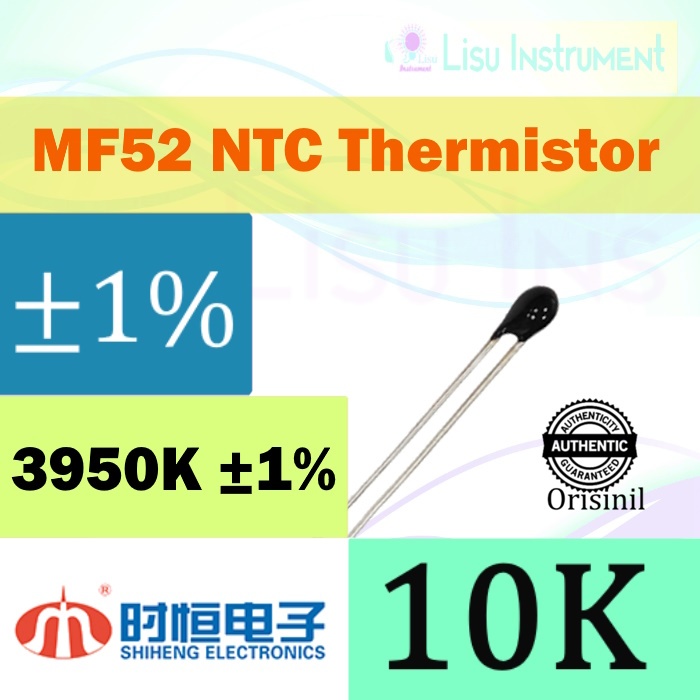 Jual 10kΩ ±1% 3950K@±1% 50mW P=1.7mm NTC Thermistor Temperature Sensor ...
