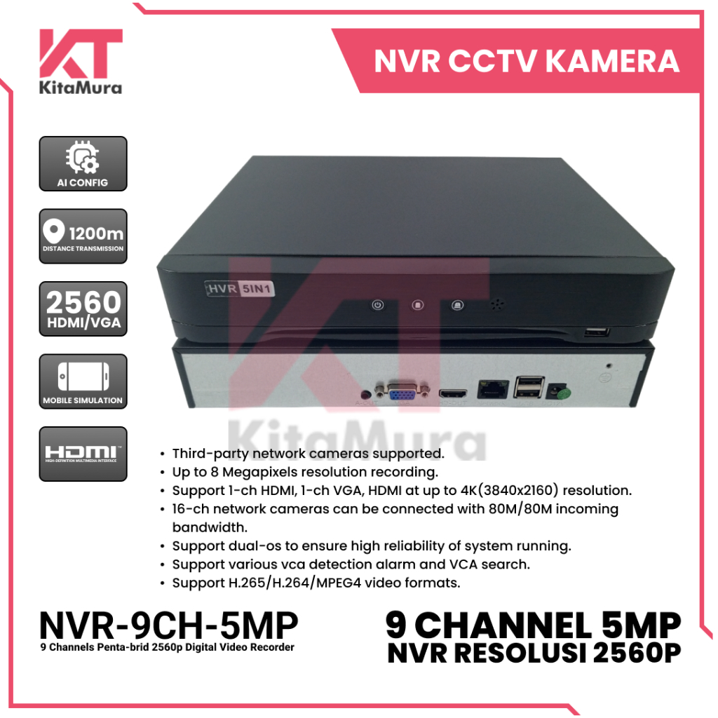 Jual NVR 9 CH 5 MP Full HD 2560 Network Video Recorder 4K NVR | Shopee ...