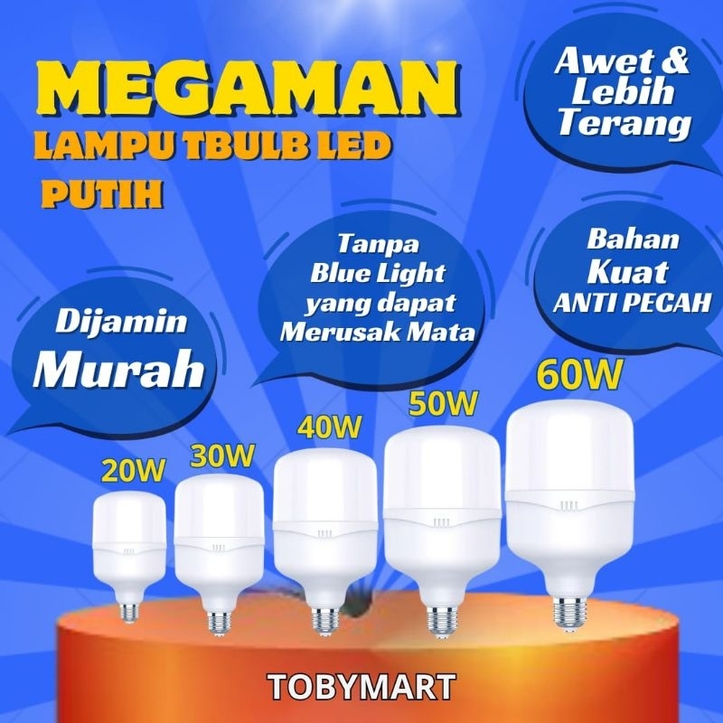 Jual Lampu LED MEGAMAN Tblub kotak Bohlam Putih 20W 30W 40W 50W 60W | Shopee Indonesia