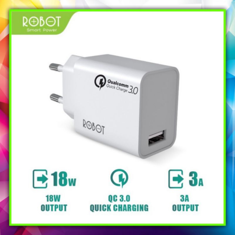 Jual ROBOT Adaptor RT-F1 3A Quick Charger 18W Fireproof Single Port RT ...