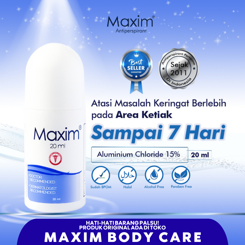 Jual Maxim Antiperspirant 20ml Roll On BPOM Pria Wanita Keringat ...
