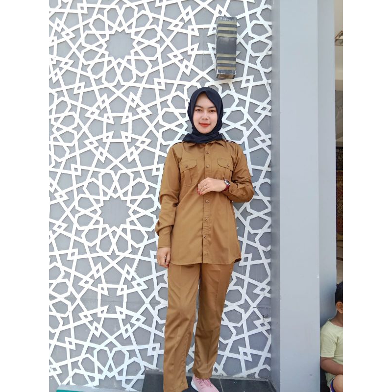 Jual seragam PNS wanita /setelan celana atasan kemeja saku dada /seragam dinas PDH/PEMDA ...