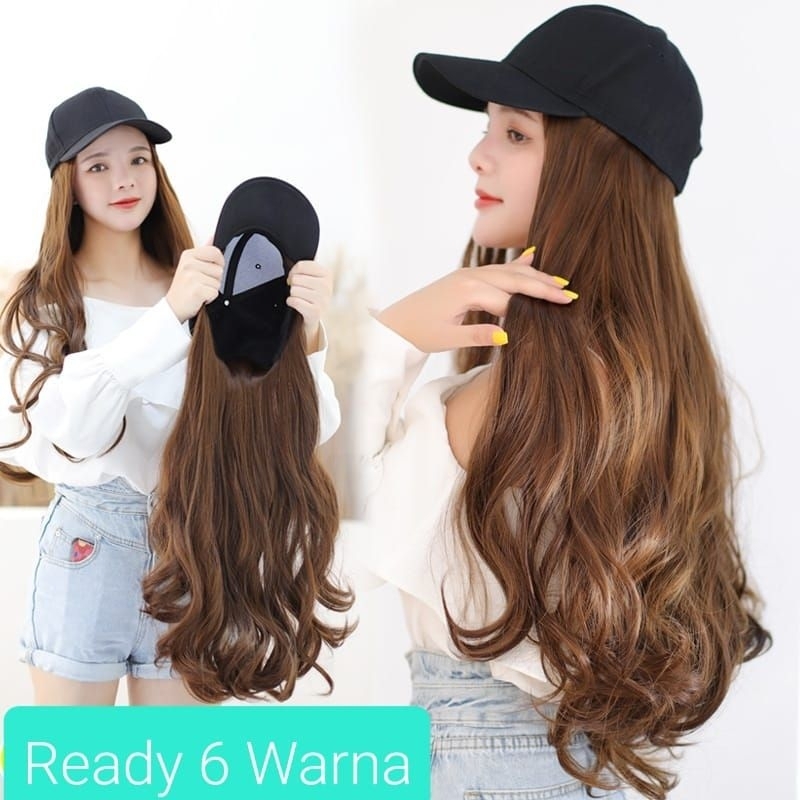 Jual TOPI DENGAN RAMBUT PALSU WIG CURLY PANJANG HAIR EKSTENSION KOREAN ...