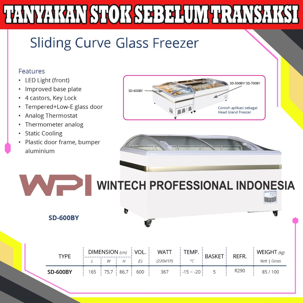 Jual Gea SD-600BY Sliding Curve Glass Freezer - Freezer Box Kaca Geser ...