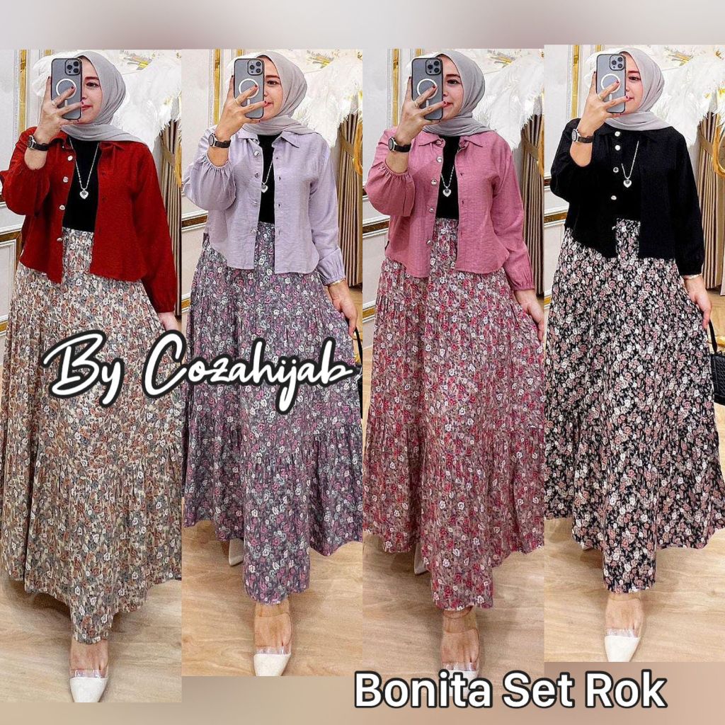 Jual Bonita Setelan Rok Polo Linen Mix rayon Diamond by Cozahijab ...
